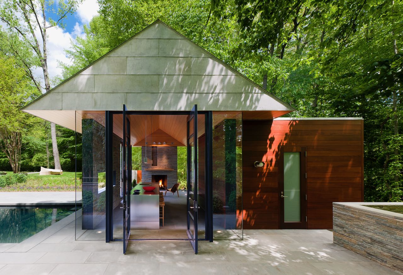 A Modern Pool House Sits in the Middle of Natural Woodlands - Mid ...